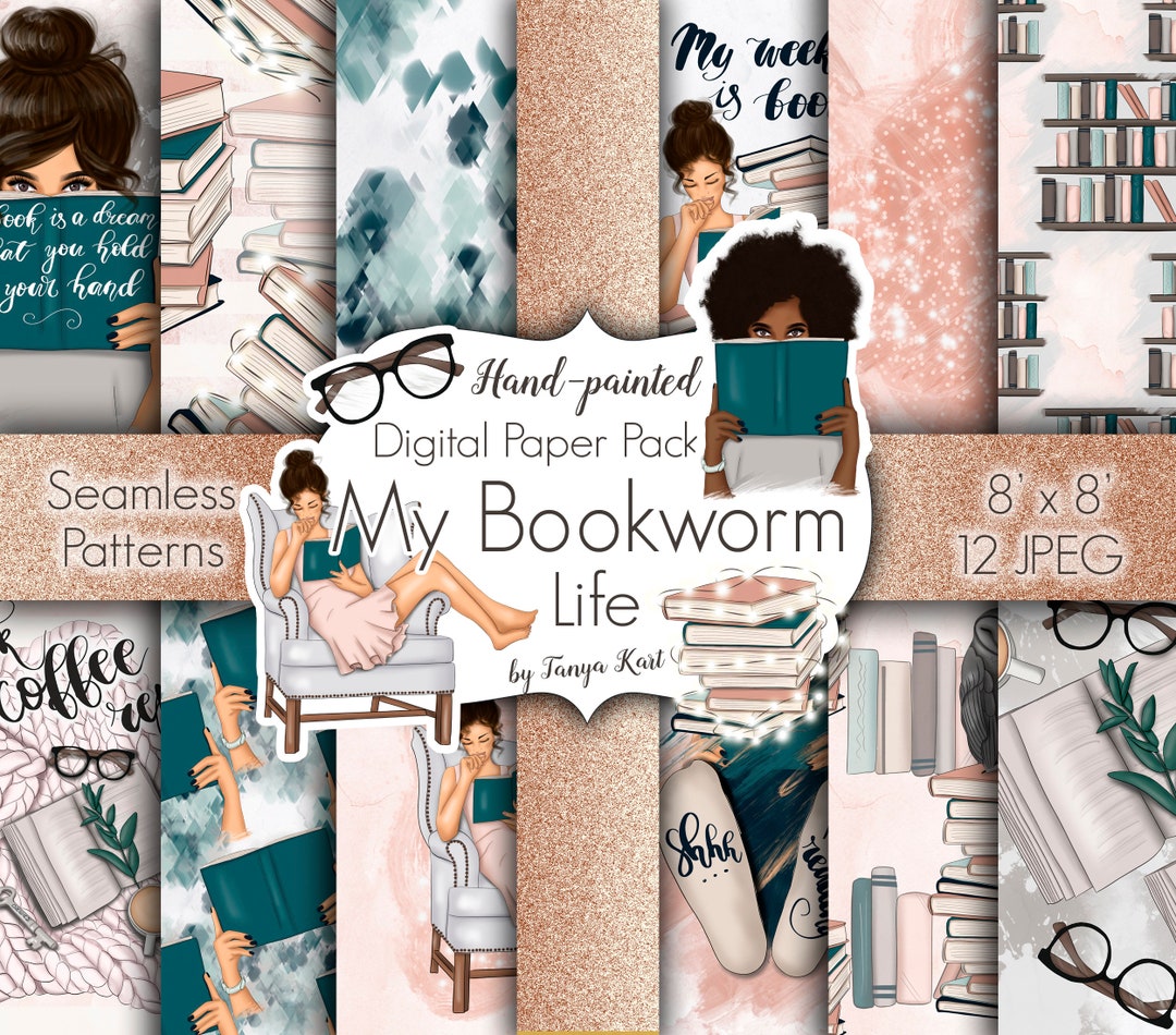 Book Digital Paper for Commercial Use, My Bookworm Life, Surface Design ...