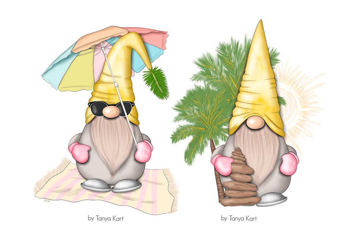 Digital Summer Gnomes Clip Art, Beach Gnomes, Sunflowers, Fruit Clipart ...