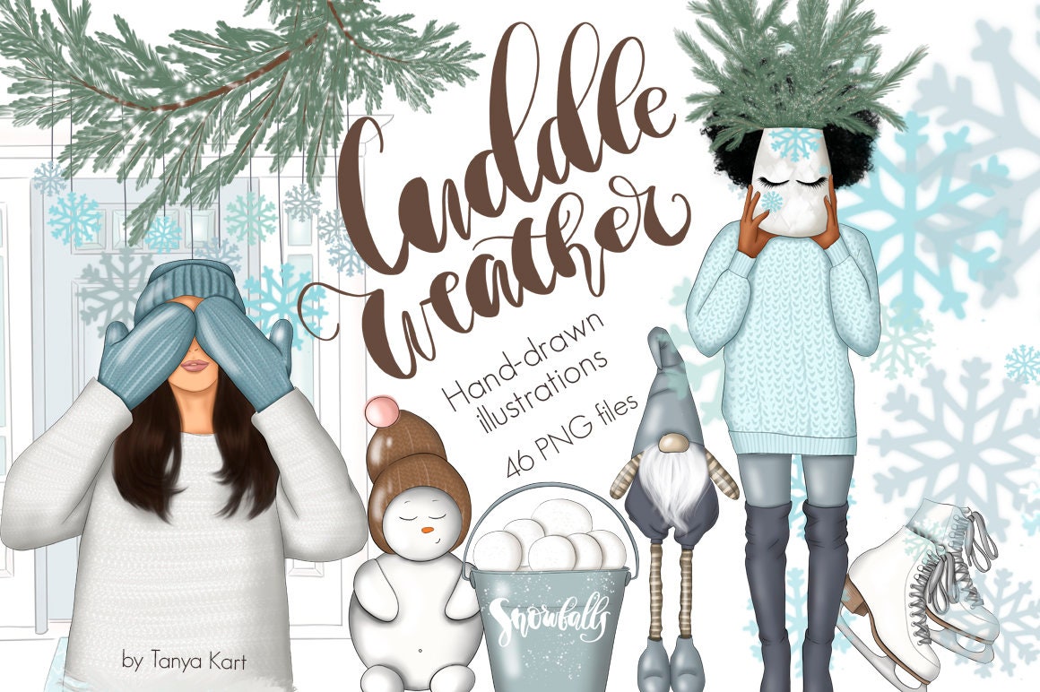 Winter Vibes Clipart Set - Fashion Girl, Snowman, Cold Weather, Cozy ...
