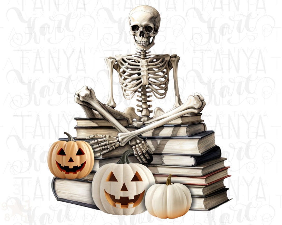 Skeleton With Book, Halloween Pumpkin Design, Digital Download for Book ...