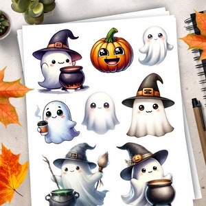 Halloween Cute Ghosts Printable Stickers for Planner, Fall Planner ...