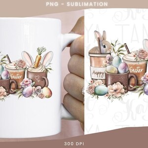 Happy Easter Coffee Cups Png Sublimation Designs, Rabbit Illustration ...