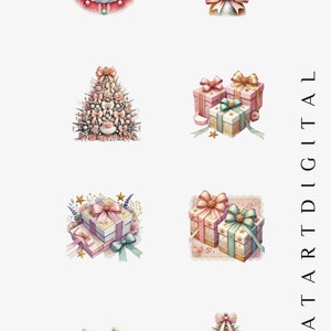 Coquette Christmas Clipart Bundle, Pink Bows, Pastel Retro Designs ...