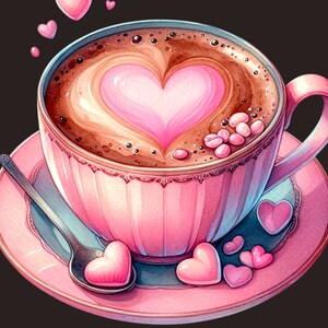 Coffee Cups Clipart Set With Pink Chocolate for Planner Stickers, Pink ...