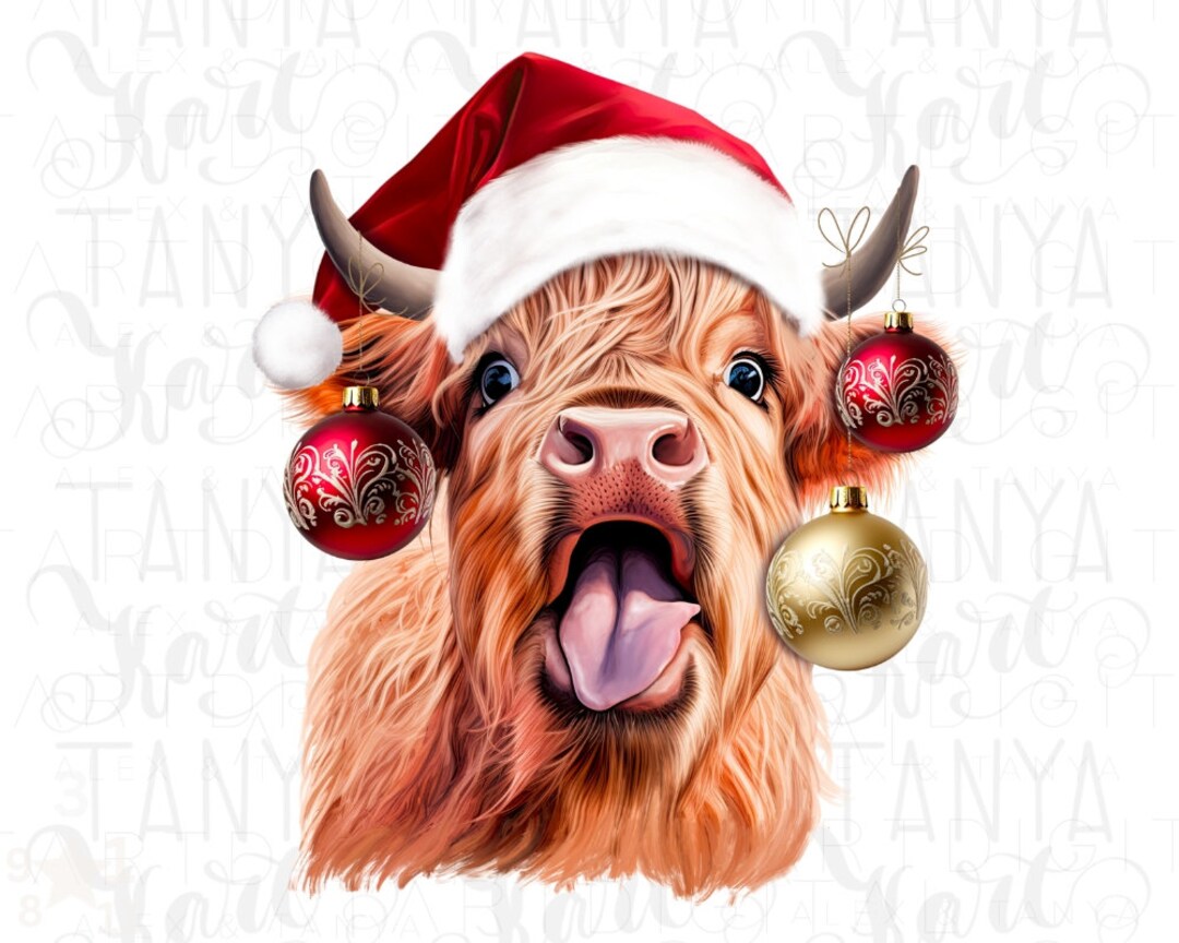 Highland Cow Christmas, Winter PNG, Funny Christmas Prints, Digital ...