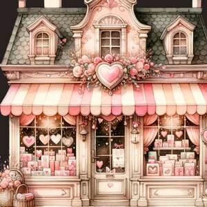 Valentine Shops Clipart Bundle | Pale Pink Watercolor PNG for ...