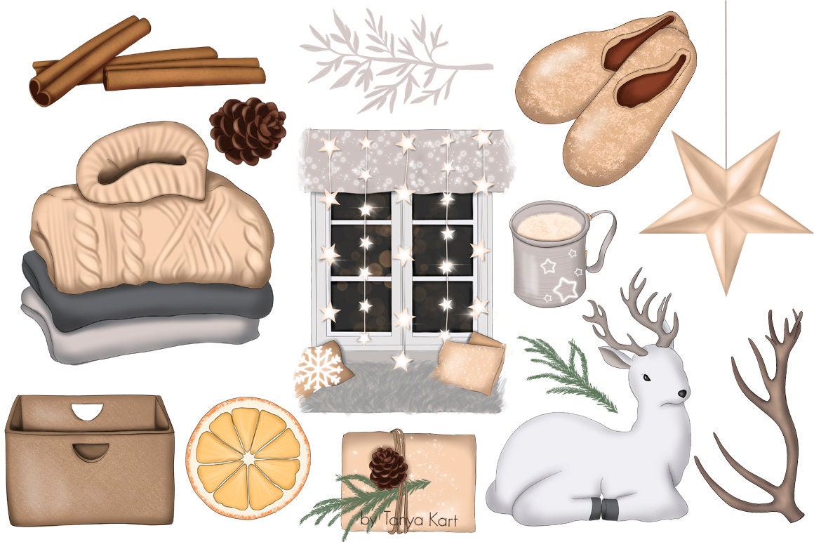 Hygge Fashion Christmas Clipart Set, Winter Illustrations for Planner ...