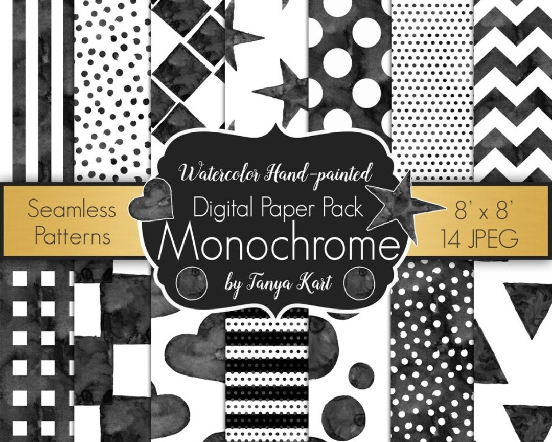 Monochrome Paper, Black and White, Seamless Patterns, Abstract Paper ...