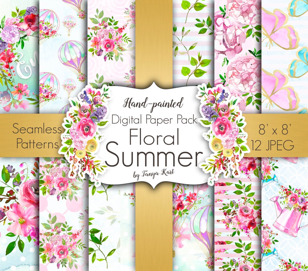 Floral Summer Digital Paper: Scrapbook & Planner Patterns (digital ...