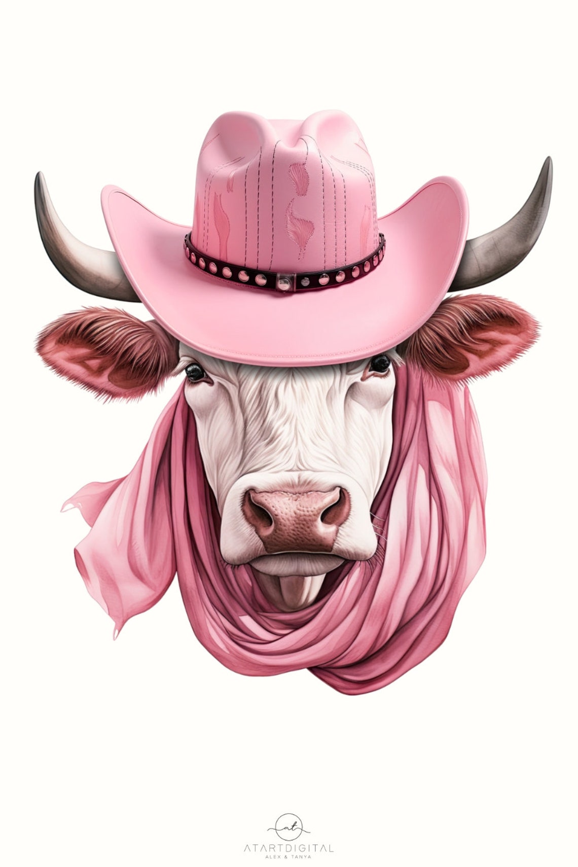Pink Cow Digital Download, Cute Highland Cow Art Print PNG, Western Cow ...