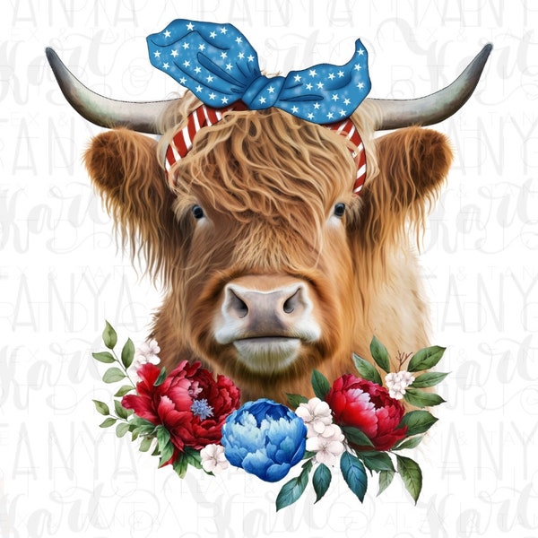 Highland Cow Red White and Blue Svg - Etsy