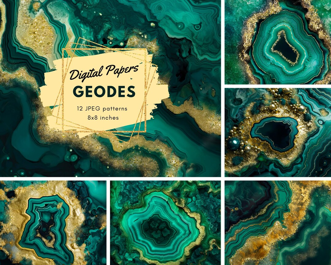 Green Geodes Digital Paper Pack, Agate Backgrounds, Instant Download ...