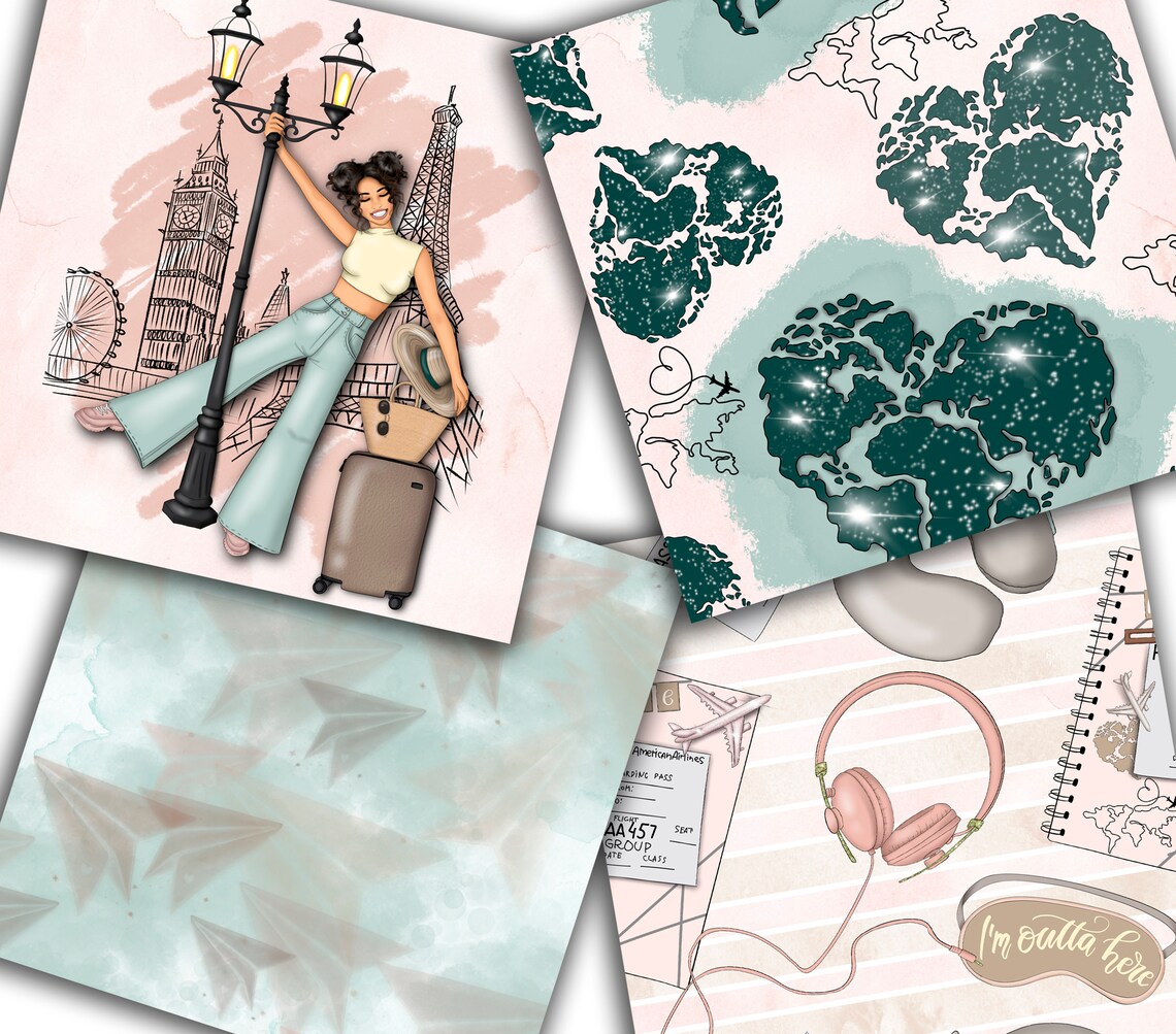 Travel Digital Paper, Adventure Design, Flight Papers, African American ...