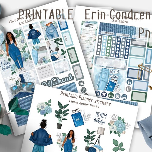 Planner Stickers Denim Weekly Kit Erin Condren Stickers - Etsy