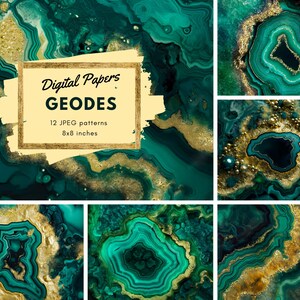 Green Geodes Digital Paper Pack, Agate Backgrounds, Instant Download ...