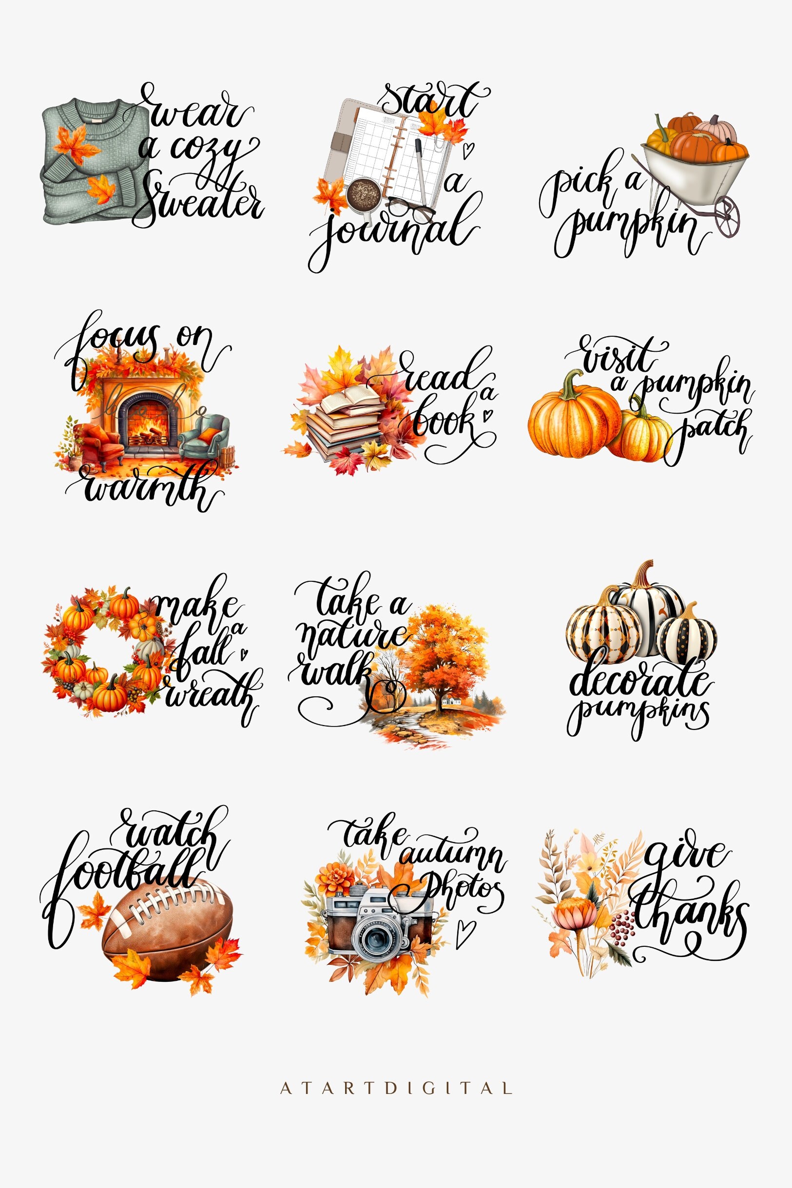 Autumn Fall Bucket List Icons PNG Clipart for Planner Stickers, Happy ...