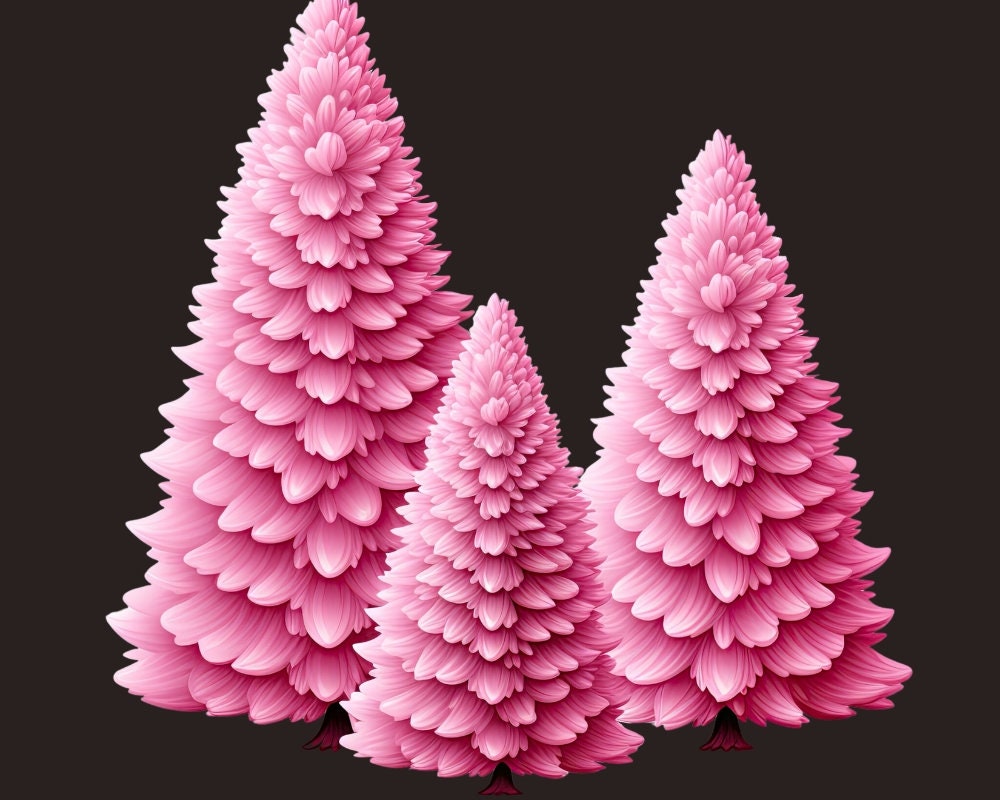 Pink Christmas Trees Clipart Bundle, Png Digital Download for Holiday ...
