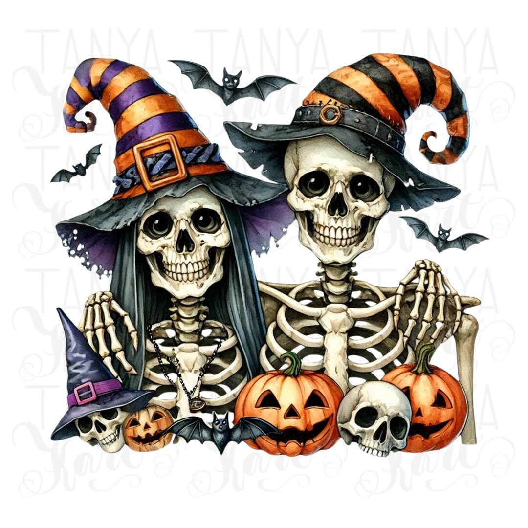 Skeleton Couple Digital Print, PNG Design for Card Making, Spooky ...