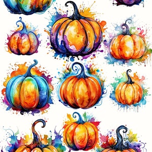 Colorful Watercolor Pumpkins Clip Art, Instant Download for Fall DIY ...