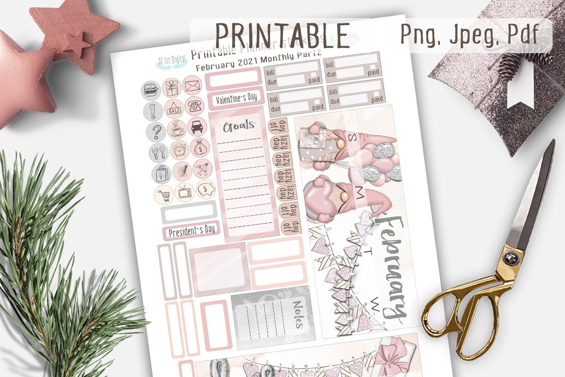 Planner Stickers February Stickers Monthly Kit Printable | Etsy