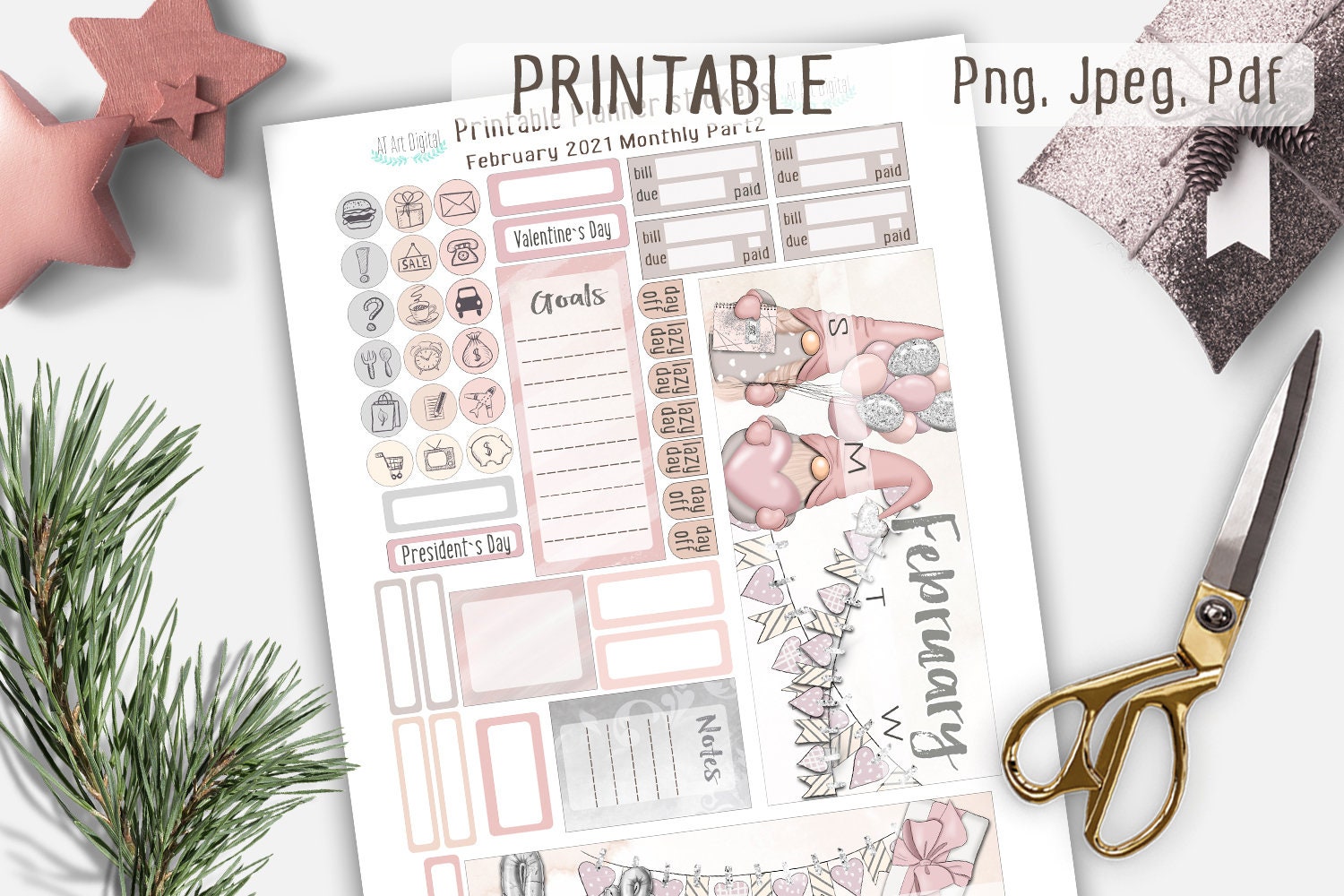 Planner Stickers February Stickers Monthly Kit Printable | Etsy