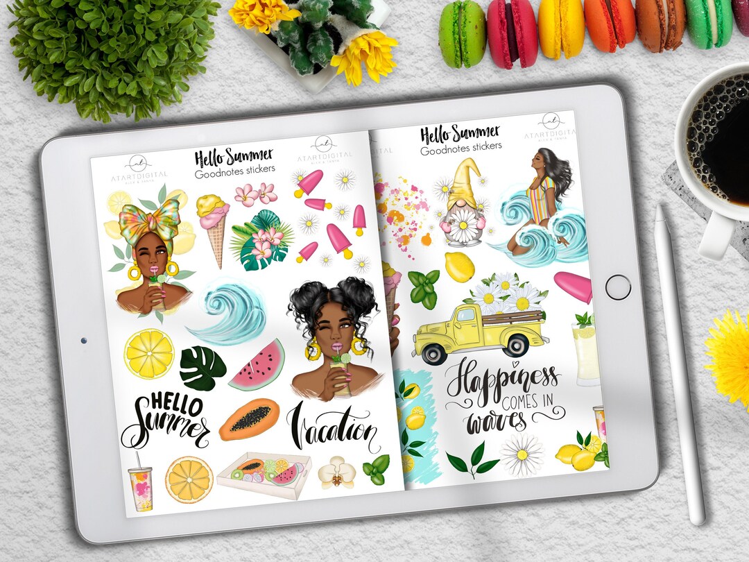 Digital Planner Stickers Summer Goodnotes Notebook, Afro Woman Summer ...