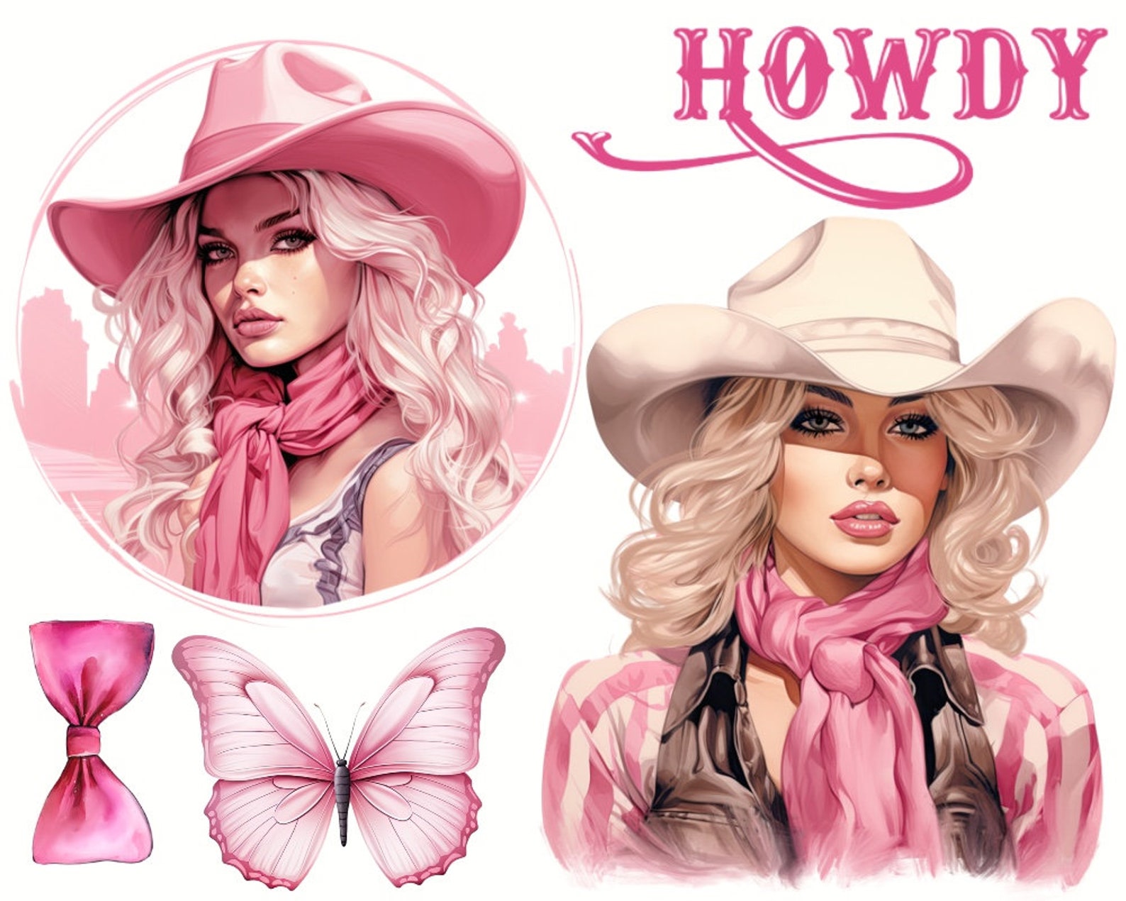 Western Pink Cowgirls Clipart Bundle: Melanin Graphics, Cowgirl Hat ...