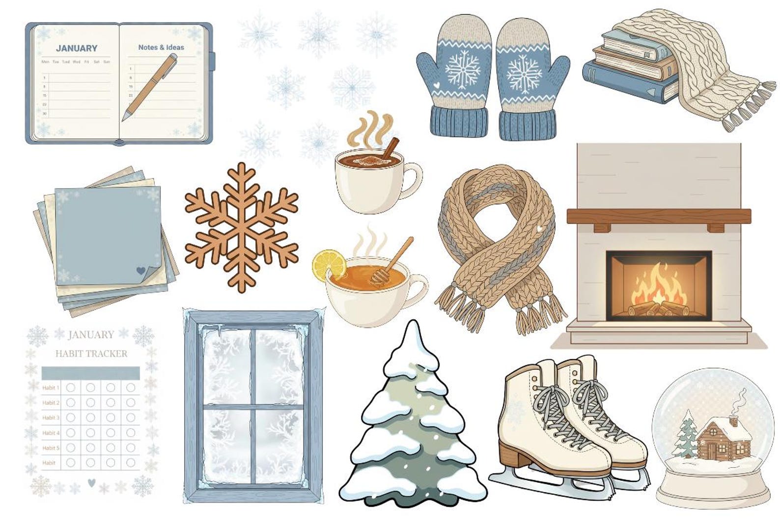 Diverse Winter Clipart Bundle | Melanin & Hygge Digital Stickers PNG ...