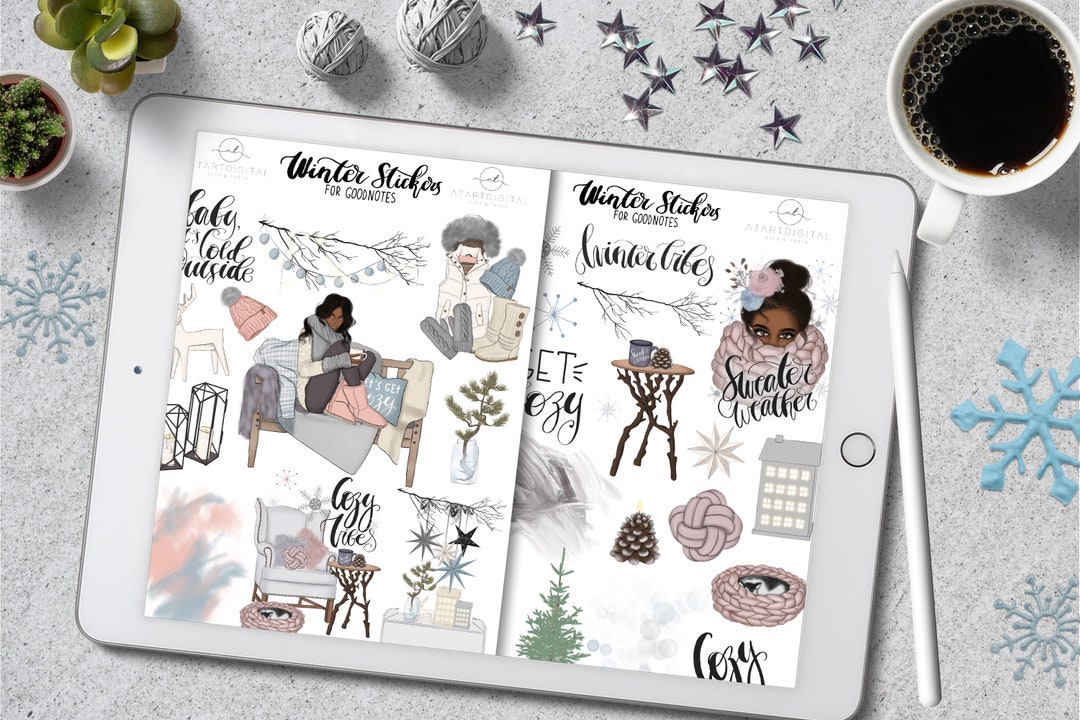 Winter Goodnotes Digital Stickers, Christmas Goodnotes Planner, Afro ...