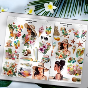 Tropical Summer Sticker Digital Pack, Women's Planner Stickers for ...
