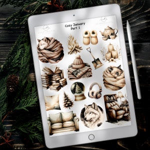 Digital Stickers Cozy January Aesthetic Goodnotes Planner Icons ...