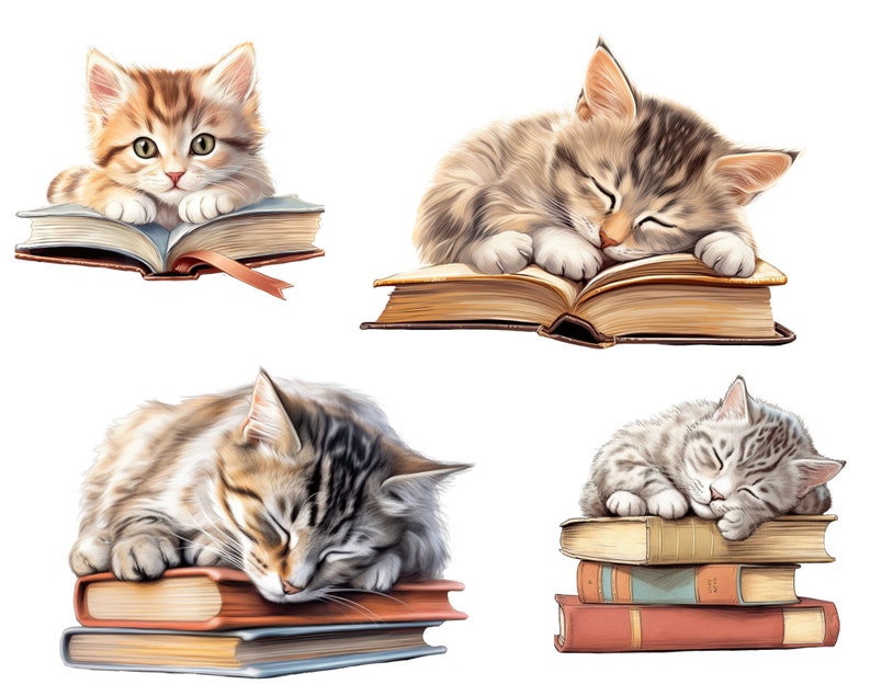Cute Cats Clipart With Books for Commercial Use, Graphics for Cat ...