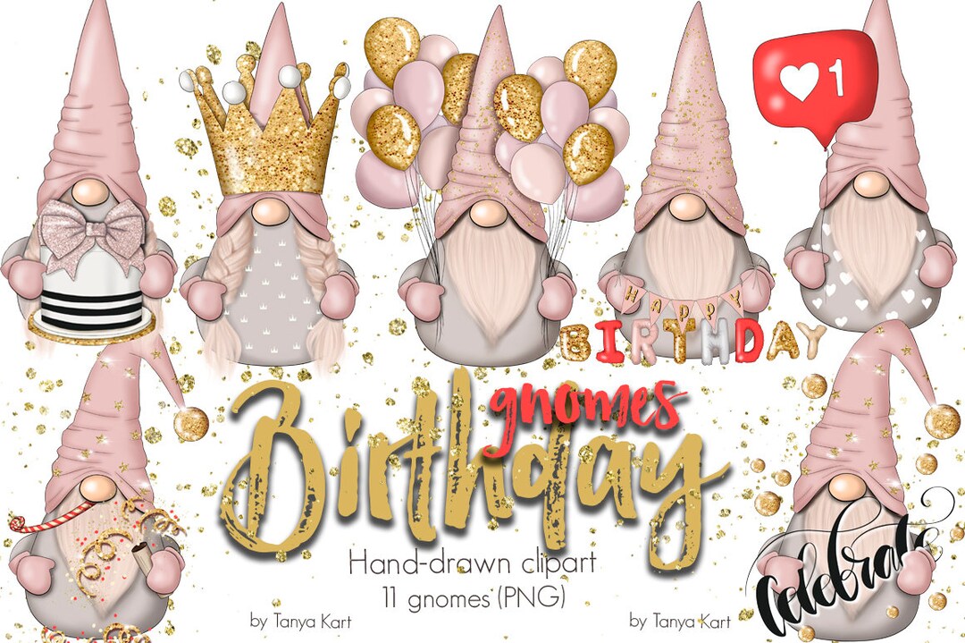 Happy Birthday Gnomes Stickers Clipart - Digital Download for Birthday ...