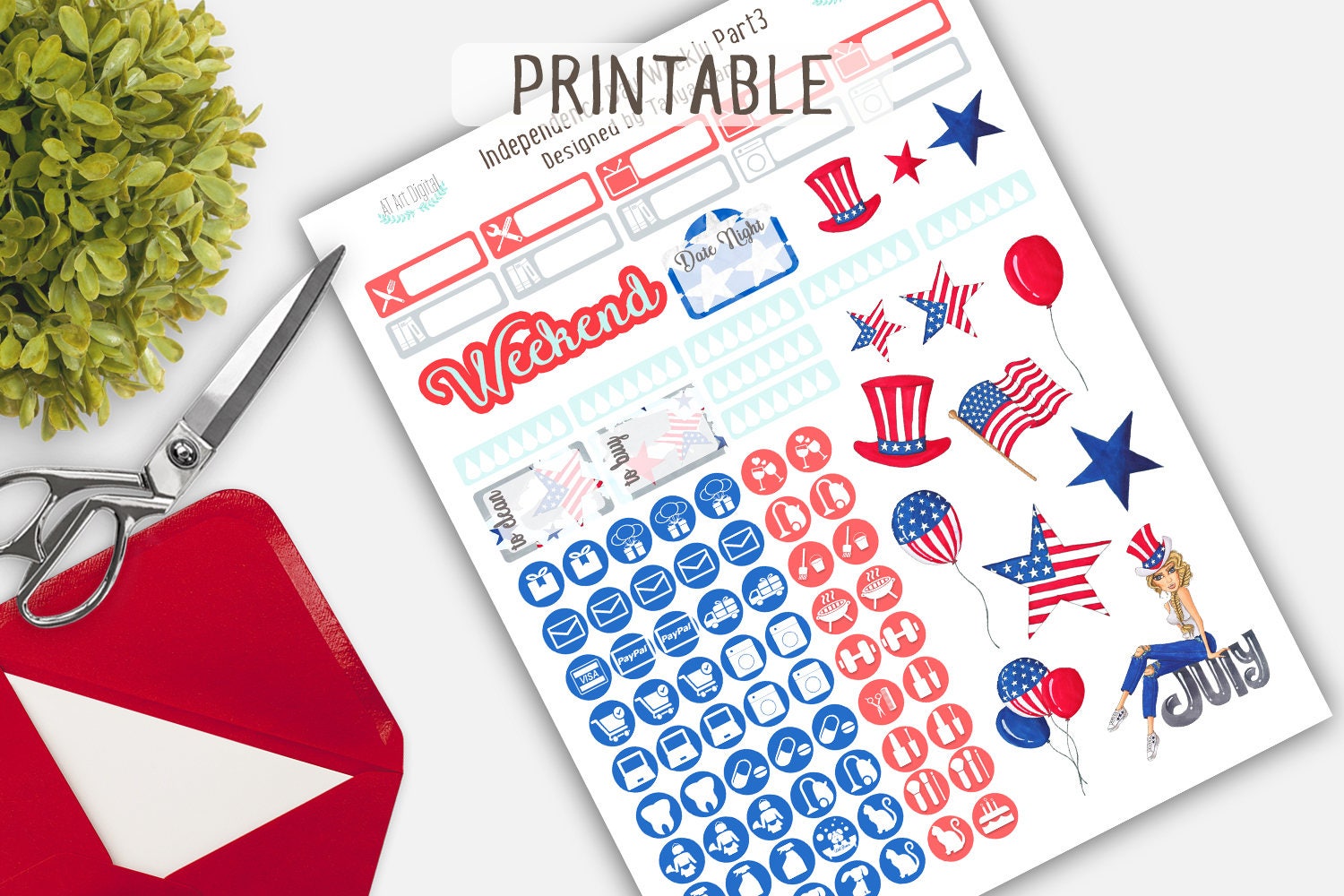OFF Printable Stickers//july Planner Stickers//4 the of July - Etsy