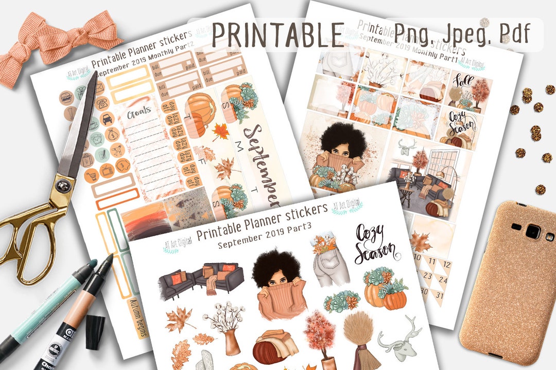 Autumn Monthly Kit, Fall Stickers, September Kit, Planner Stickers ...