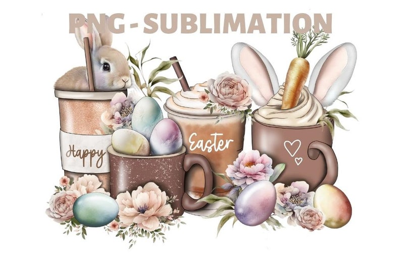 Happy Easter Coffee Cups Png Sublimation Designs Rabbit - Etsy