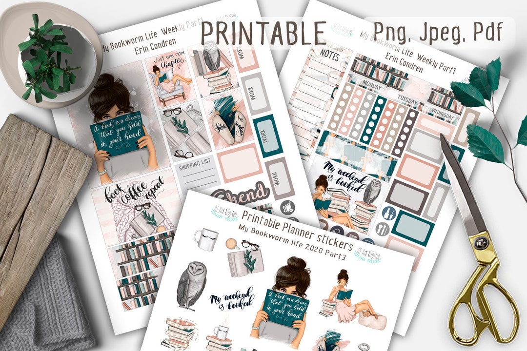 Bookish Reading Planner Stickers, Erin Condren Weekly Kit, Life Planner ...