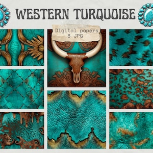 Cowhide Western Turquoise Digital Papers Designs, Cowhide Pattern Jpg ...