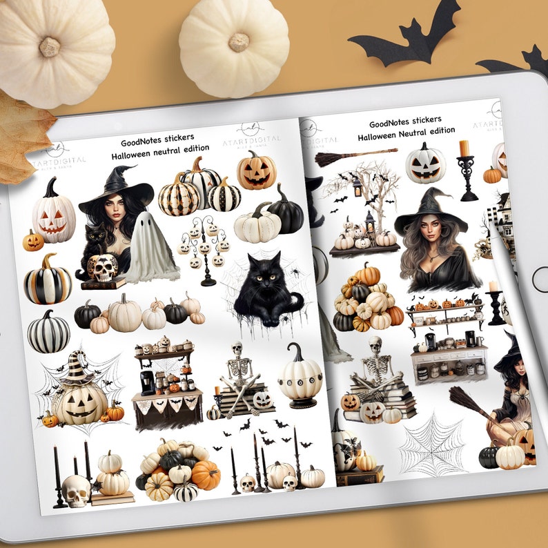 Digital Halloween Planner Stickers - Goodnotes Sticker Kit, Neutral ...