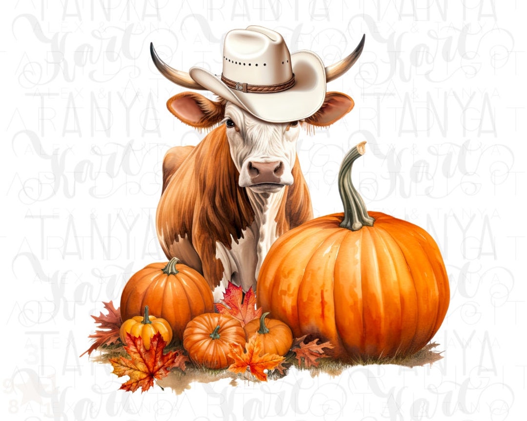 Highland Cow Artwork With Pumpkin, Fall PNG Sublimation Print for ...