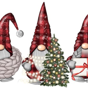 Buffalo Plaid Gnomes Christmas Planner Stickers, Red Christmas PNG ...