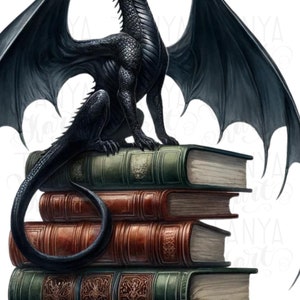 Dragon Reading Book PNG: Mystical Art for Sublimation & Planner ...