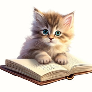 Cute Cats Clipart With Books for Commercial Use, Graphics for Cat ...