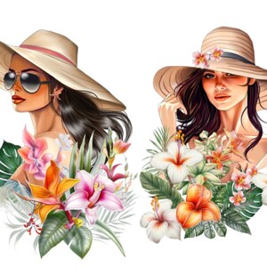 Summer Fashion Girl Tropical Leaves PNG Clipart for Planner Stickers ...