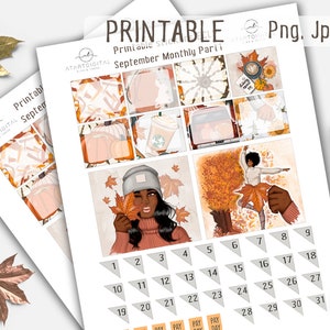 Autumn Planner Stickers, Monthly Kit, Printable Stickers, September ...