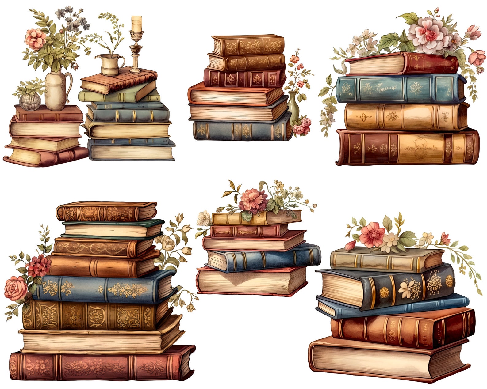 Vintage Book Clipart Bundle, Old Books Watercolor, Antique Book ...