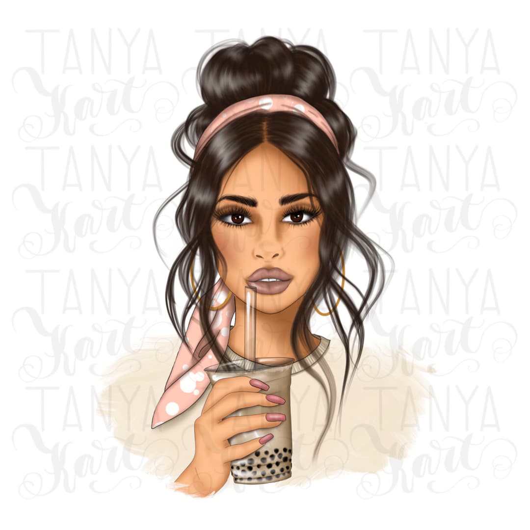 Woman With Boba Tea, Sublimation Design, Png File, Digital Design, Boba ...