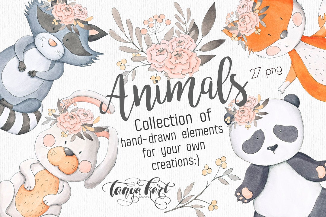 Woodland Animal Clipart Set- Bear, Bunny, Fox, Panda, Raccoon, Squirrel ...