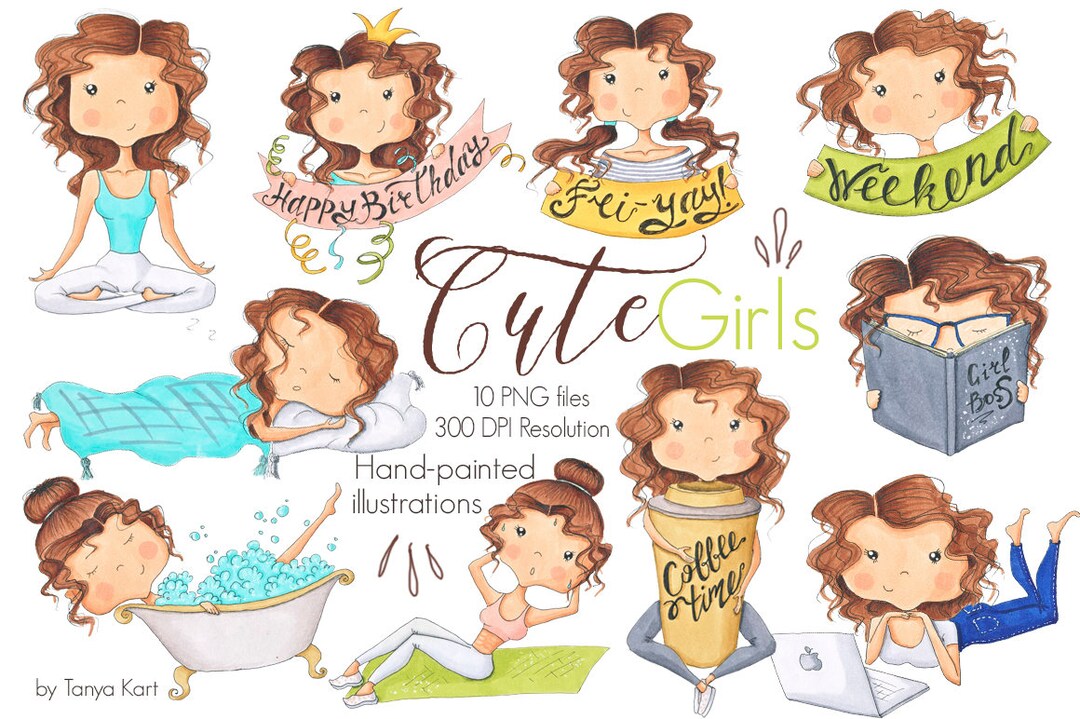 Digital Clipart for Girls Activities - Cute and Playful Girls ...