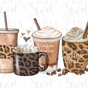 Leopard Texture, Coffee Please Image, Brown Coffee Cups, Hand Drawn ...